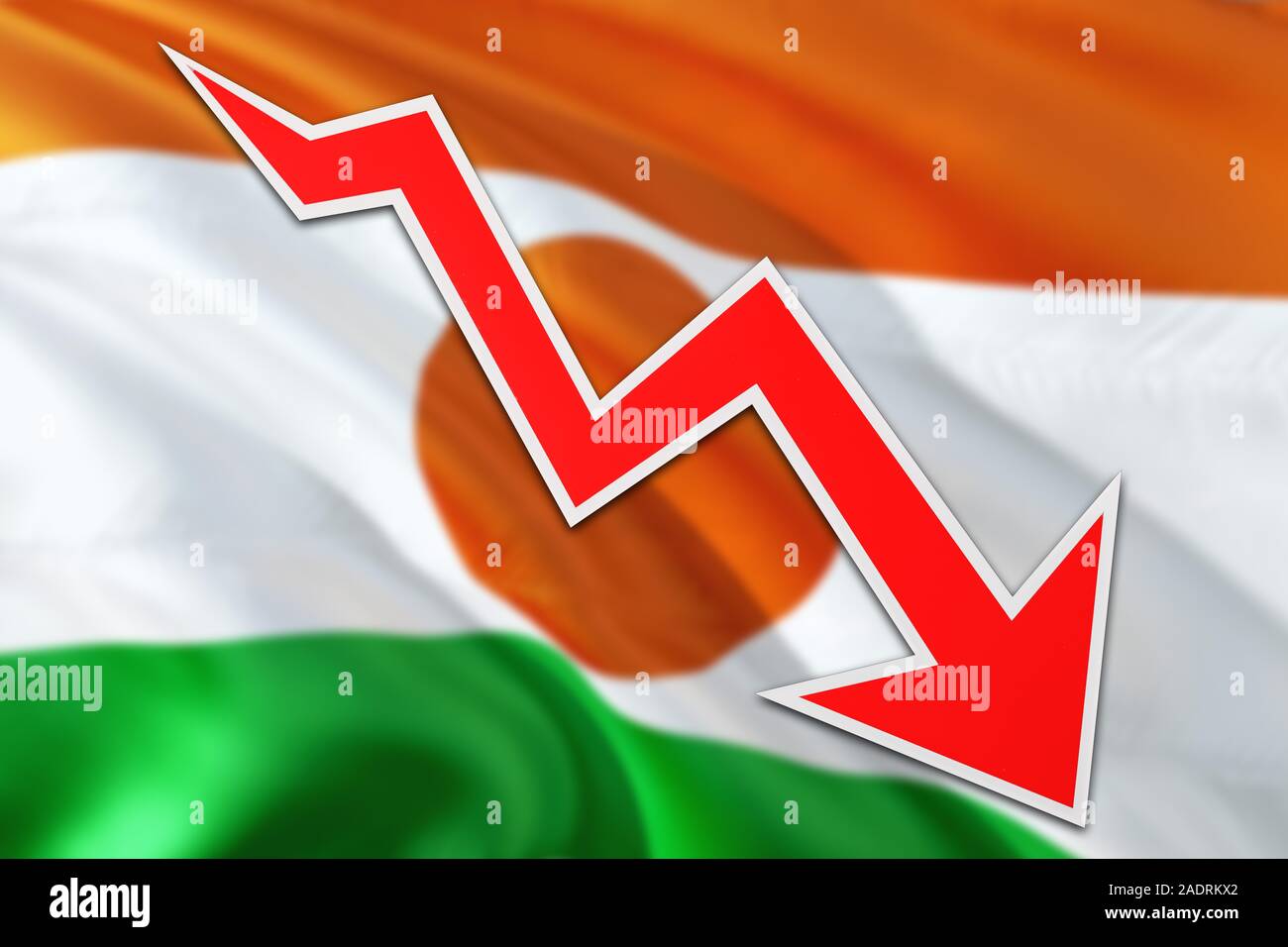 Niger economy graph is indicating negative growth, red arrow going down ...