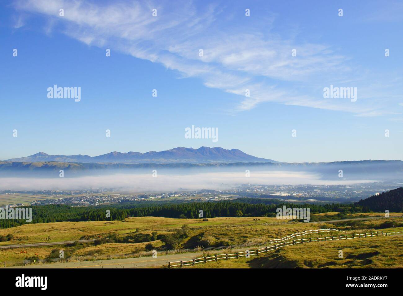 Cloud of sea and Aso Panorama line, Kumamoto Prefecture, Japan Stock ...