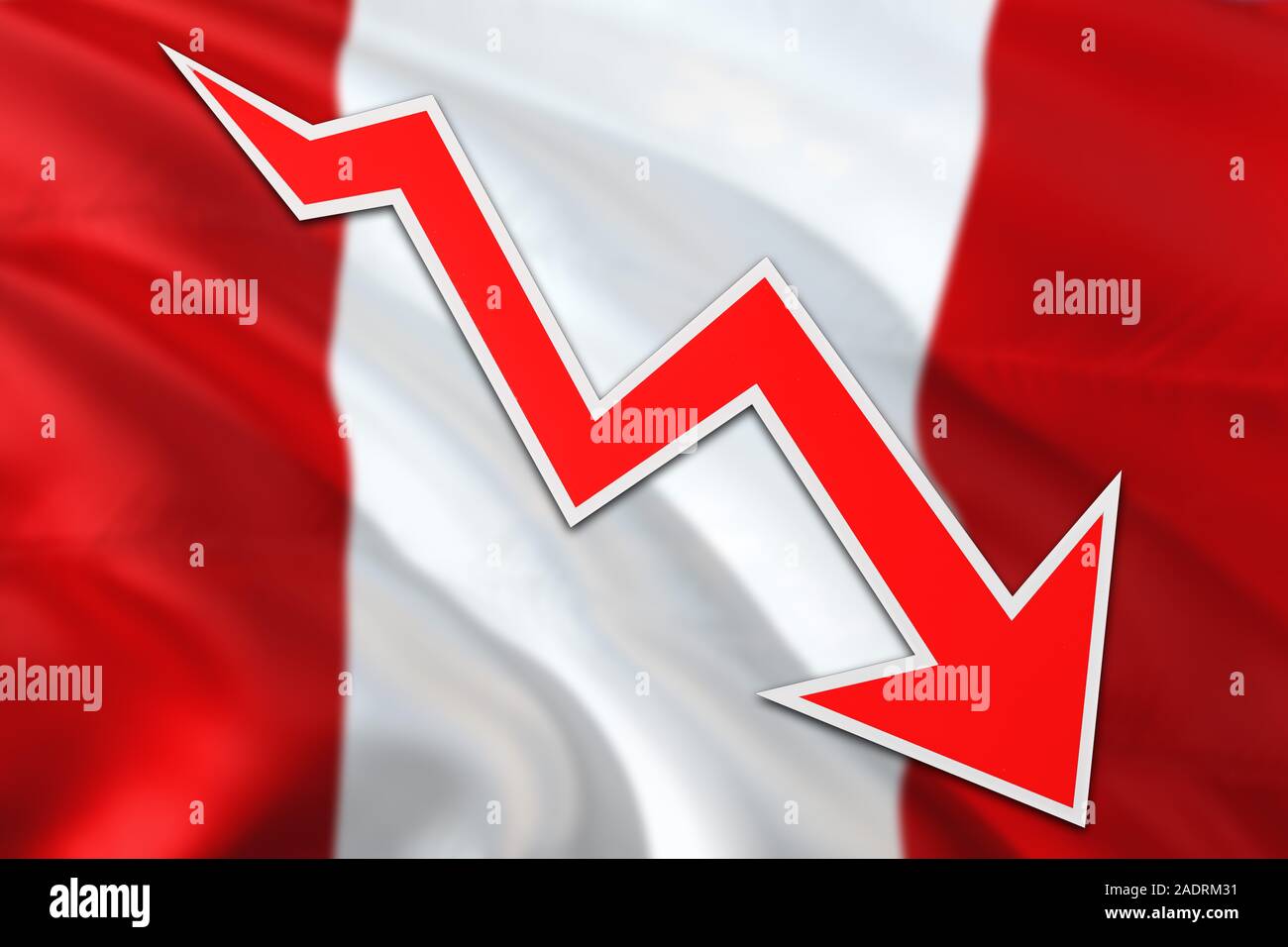 Peru economy graph is indicating negative growth, red arrow going down ...