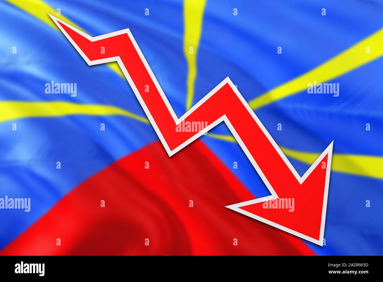 Reunion economy graph is indicating negative growth, red arrow going ...