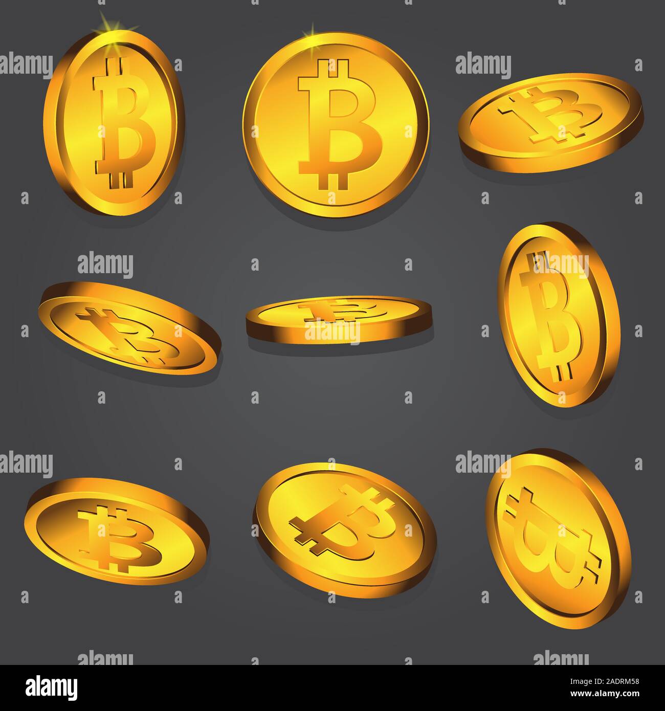 Gold coin with bitcoin sign on dark isolated background. Vector image ...