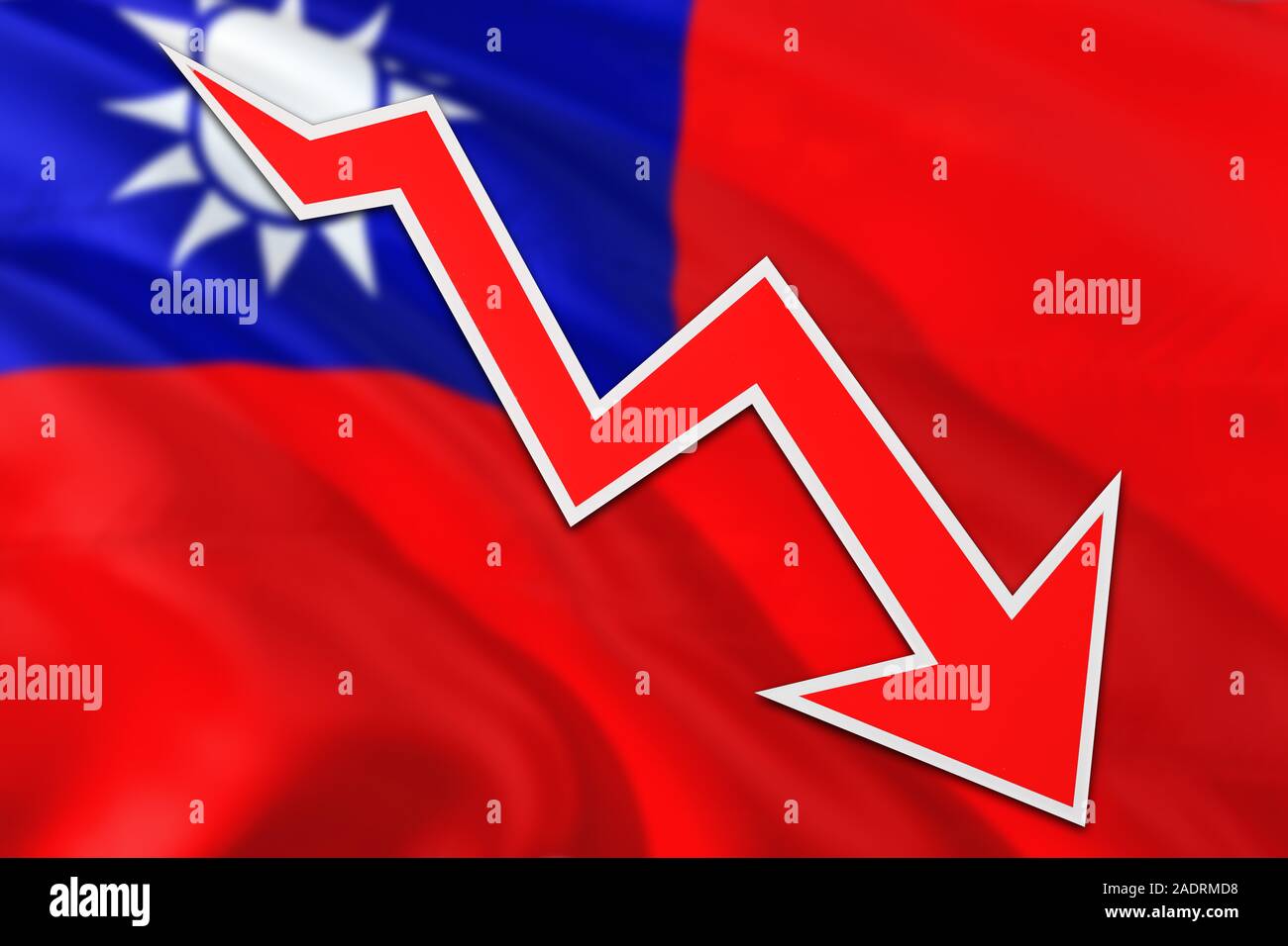 Taiwan economy graph is indicating negative growth, red arrow going ...