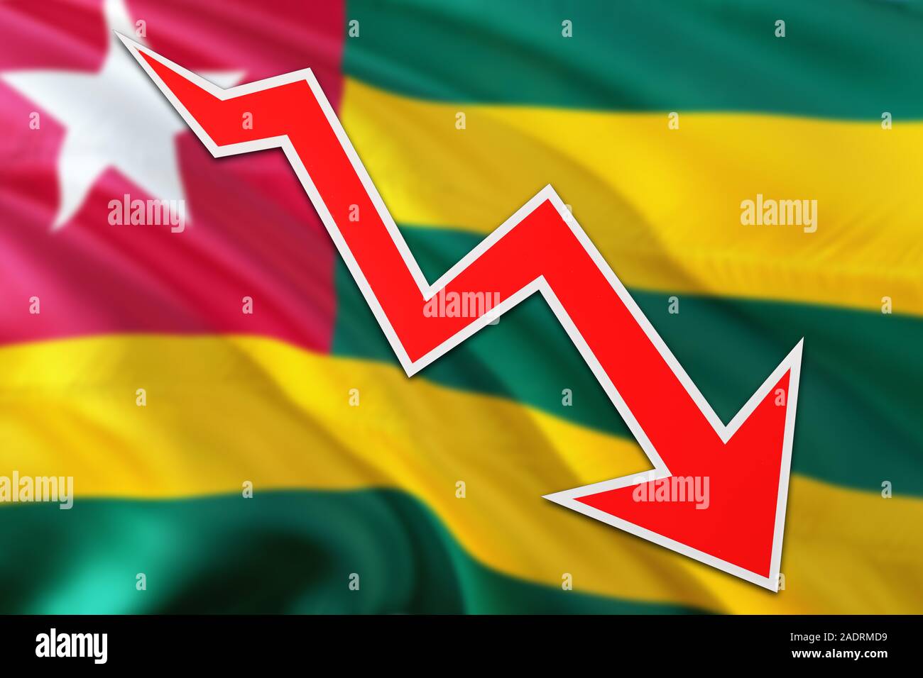 Togo economy graph is indicating negative growth, red arrow going down ...