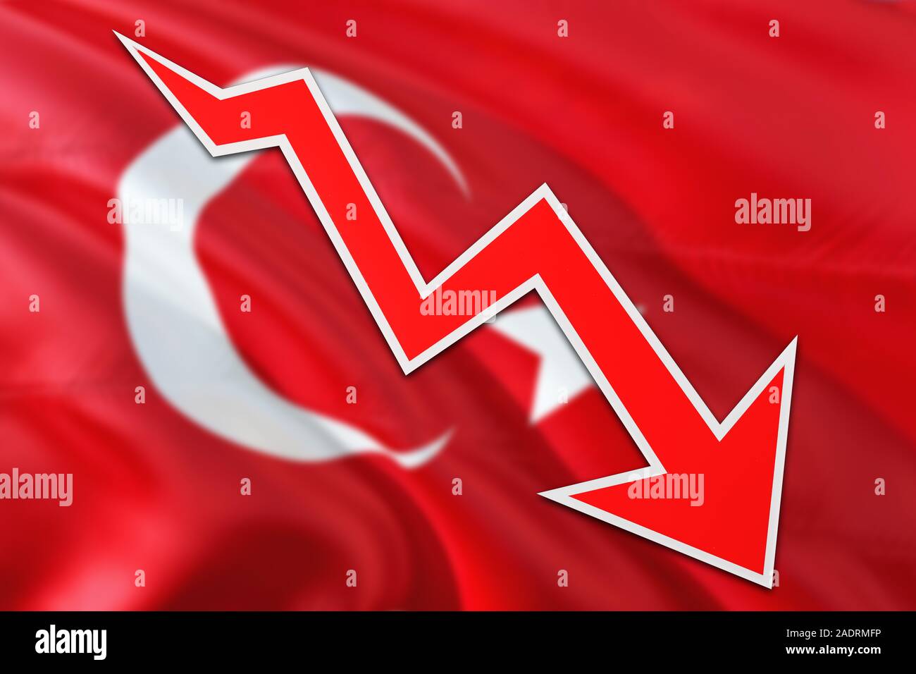 Turkey economy graph is indicating negative growth, red arrow going ...