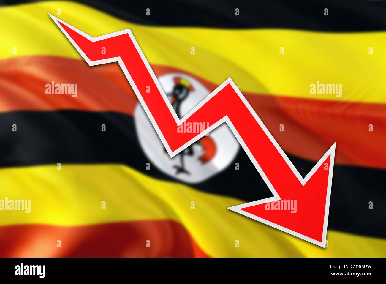 Uganda economy graph is indicating negative growth, red arrow going ...