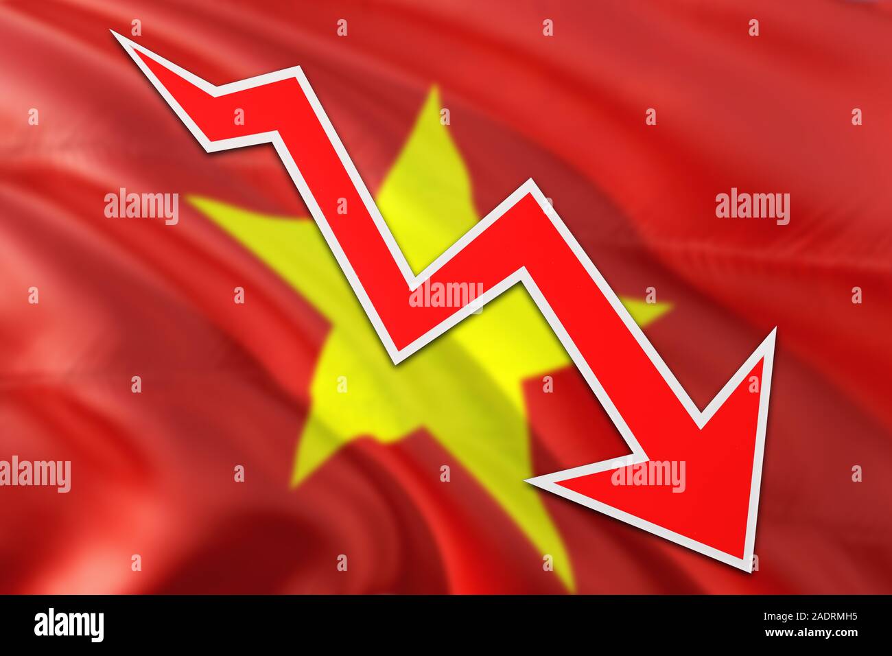 Vietnam economy graph is indicating negative growth, red arrow going ...