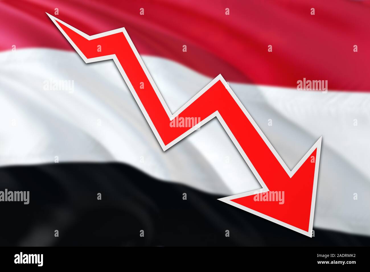 Yemen economy graph is indicating negative growth, red arrow going down ...