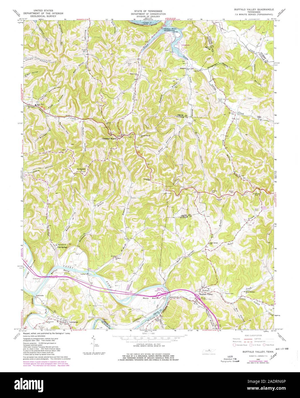 USGS TOPO Map Tennessee TN Buffalo Valley 149345 1962 24000 Restoration ...