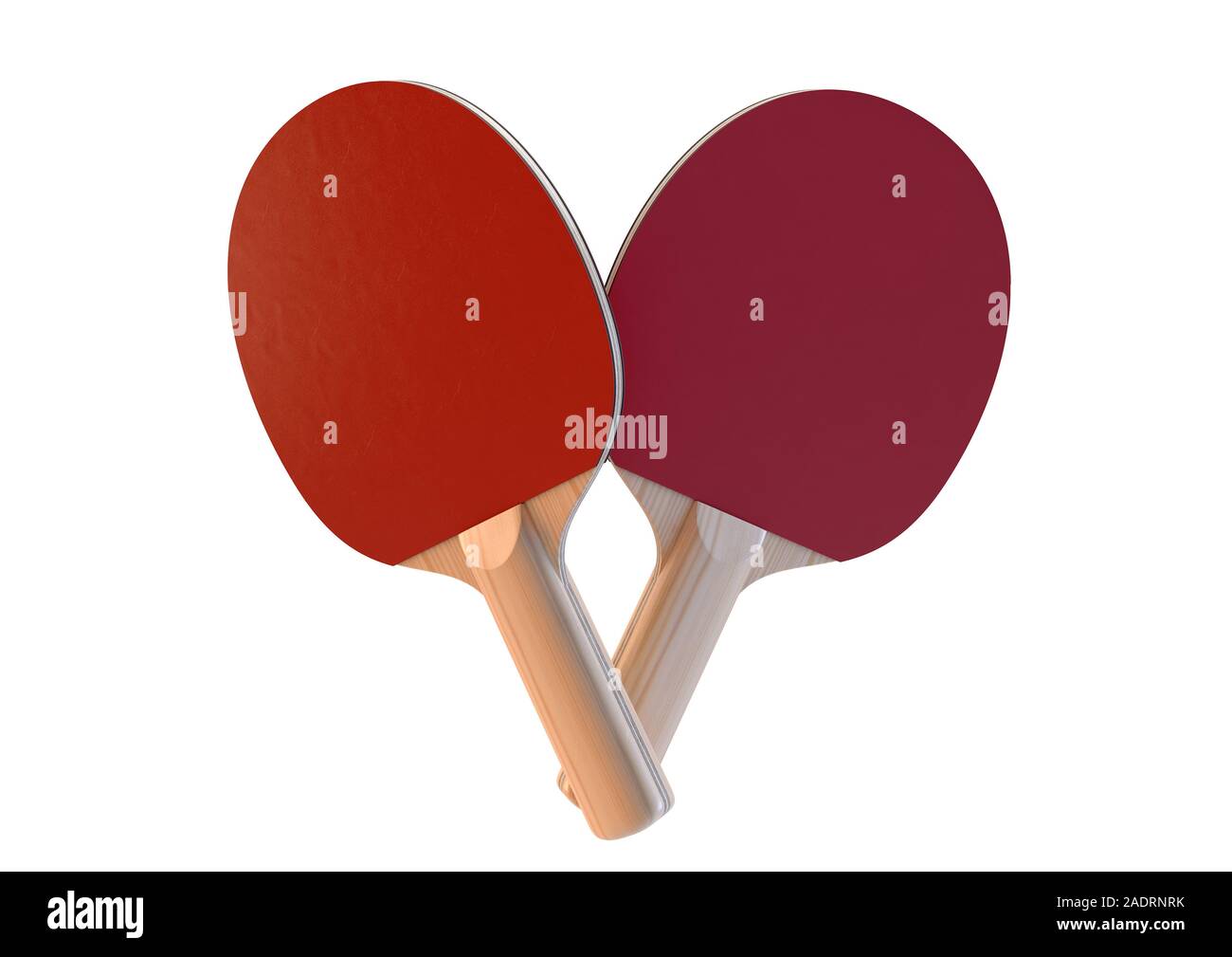 A set of two professional wooden ping-pong paddles with red padding on ...