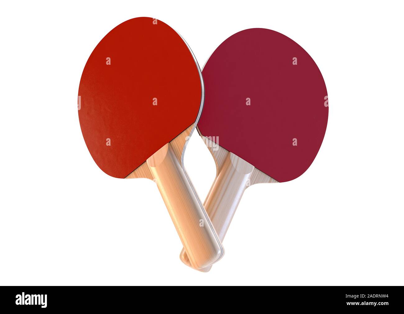 A set of two professional wooden ping-pong paddles with red padding on ...
