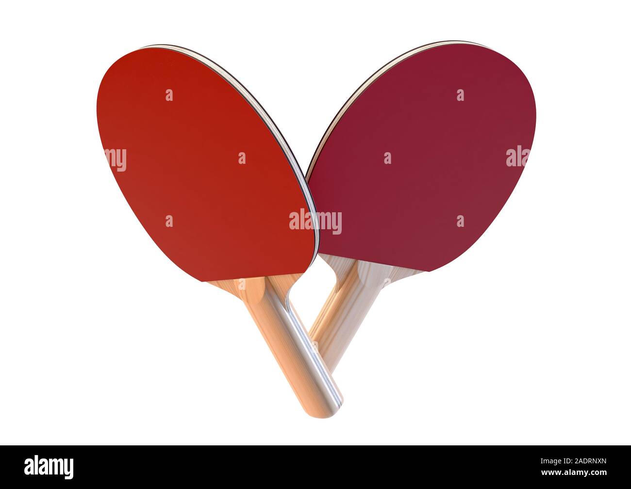 A set of two professional wooden ping-pong paddles with red padding on ...