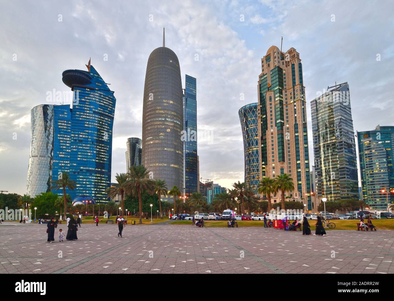Doha, Qatar - Nov 18. 2019. View of downtown skyscrapers from Sheraton ...