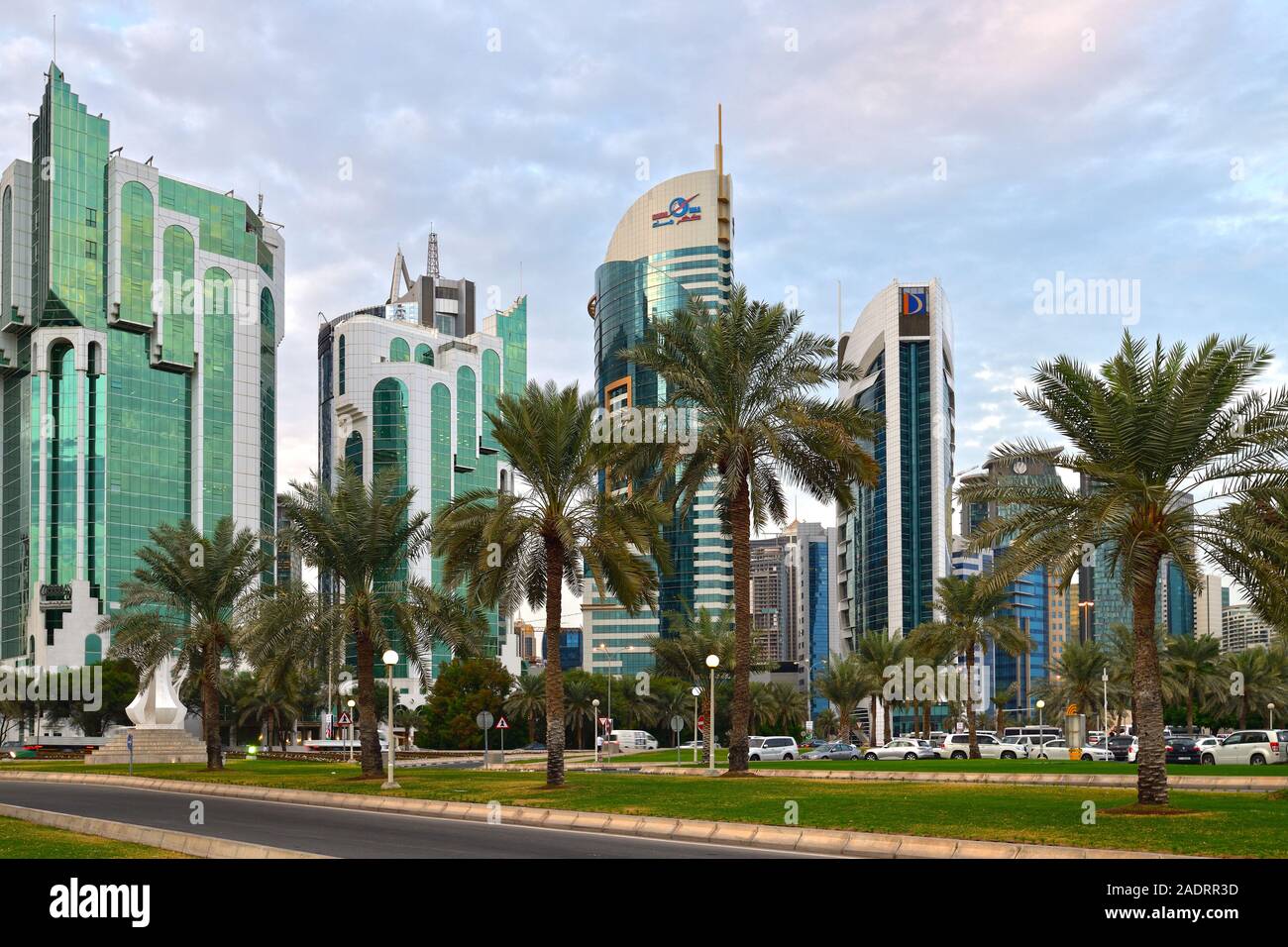 Doha, Qatar - Nov 18. 2019. View of downtown skyscrapers from Sheraton ...