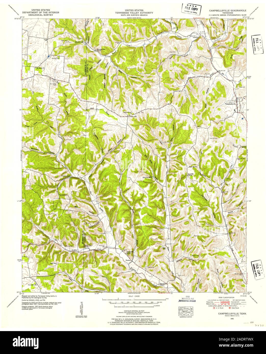 USGS TOPO Map Tennessee TN Campbellsville 148808 1951 24000 Restoration ...