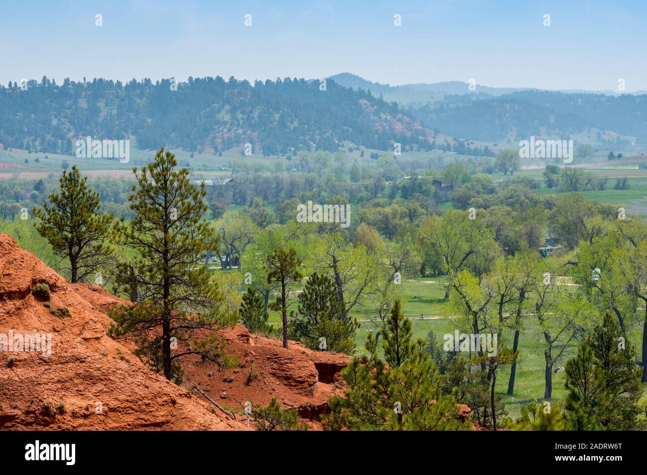 A naturally formed red sandstone rocks in Devils Tower National ...