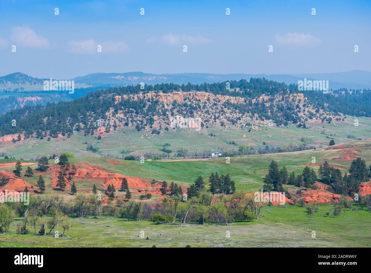 A naturally formed red sandstone rocks in Devils Tower National ...