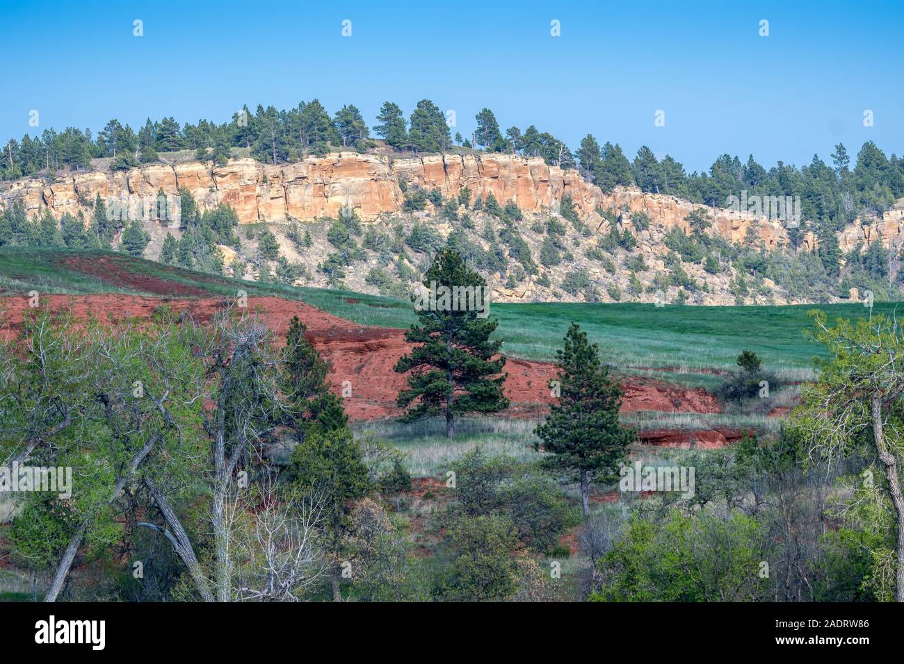 A naturally formed red sandstone rocks in Devils Tower National ...
