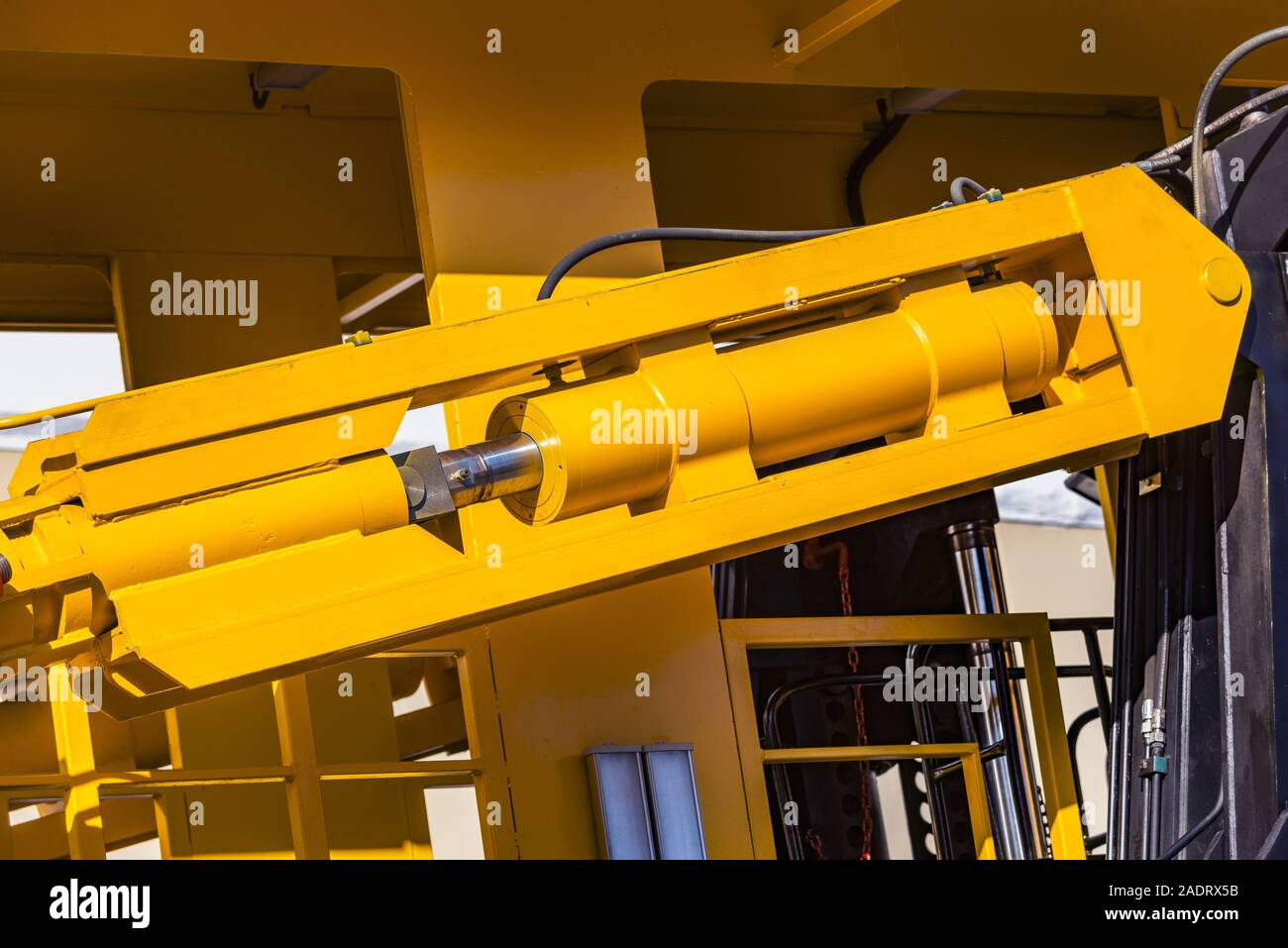 Powerful hydraulic cylinders inside of the railway machine Stock Photo ...