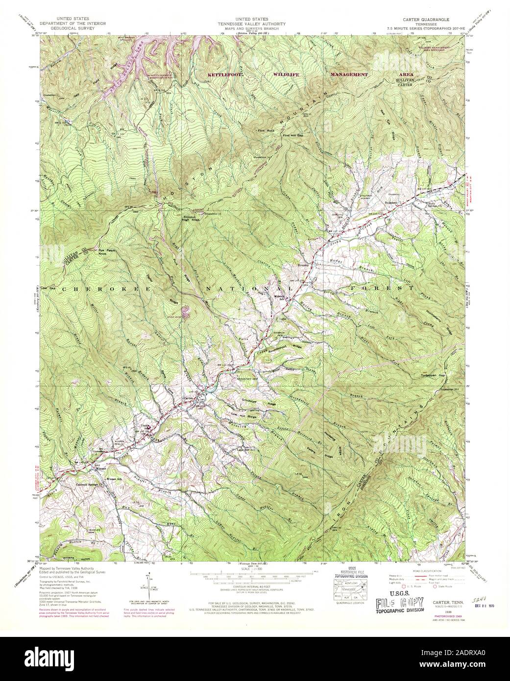 USGS TOPO Map Tennessee TN Carter 148835 1938 24000 Restoration Stock ...