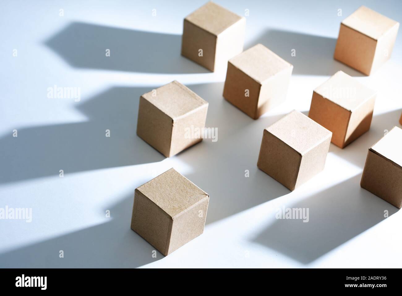 Set of cardboard cubes on white background with light and shadows Stock ...
