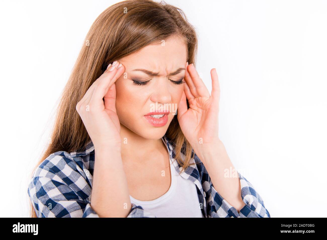 young girl has a severe headache Stock Photo - Alamy