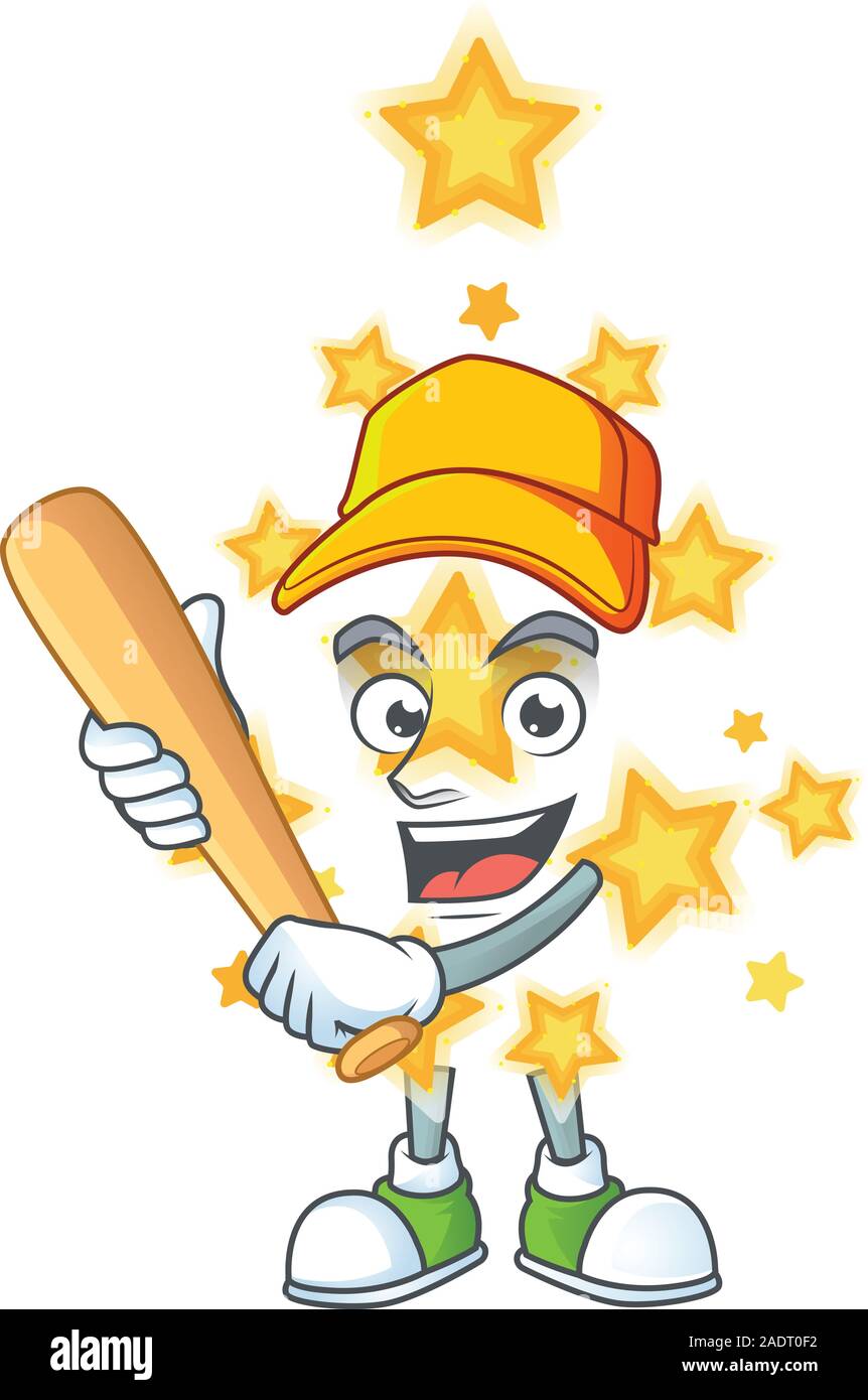 Funny smiling christmas star cartoon mascot playing baseball Stock ...