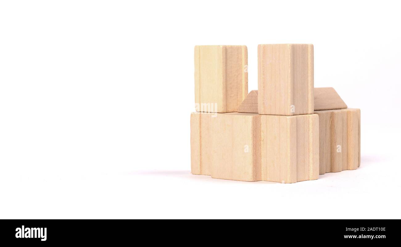Small wooden blocks, figurine of a church or cathedral, isolated on ...