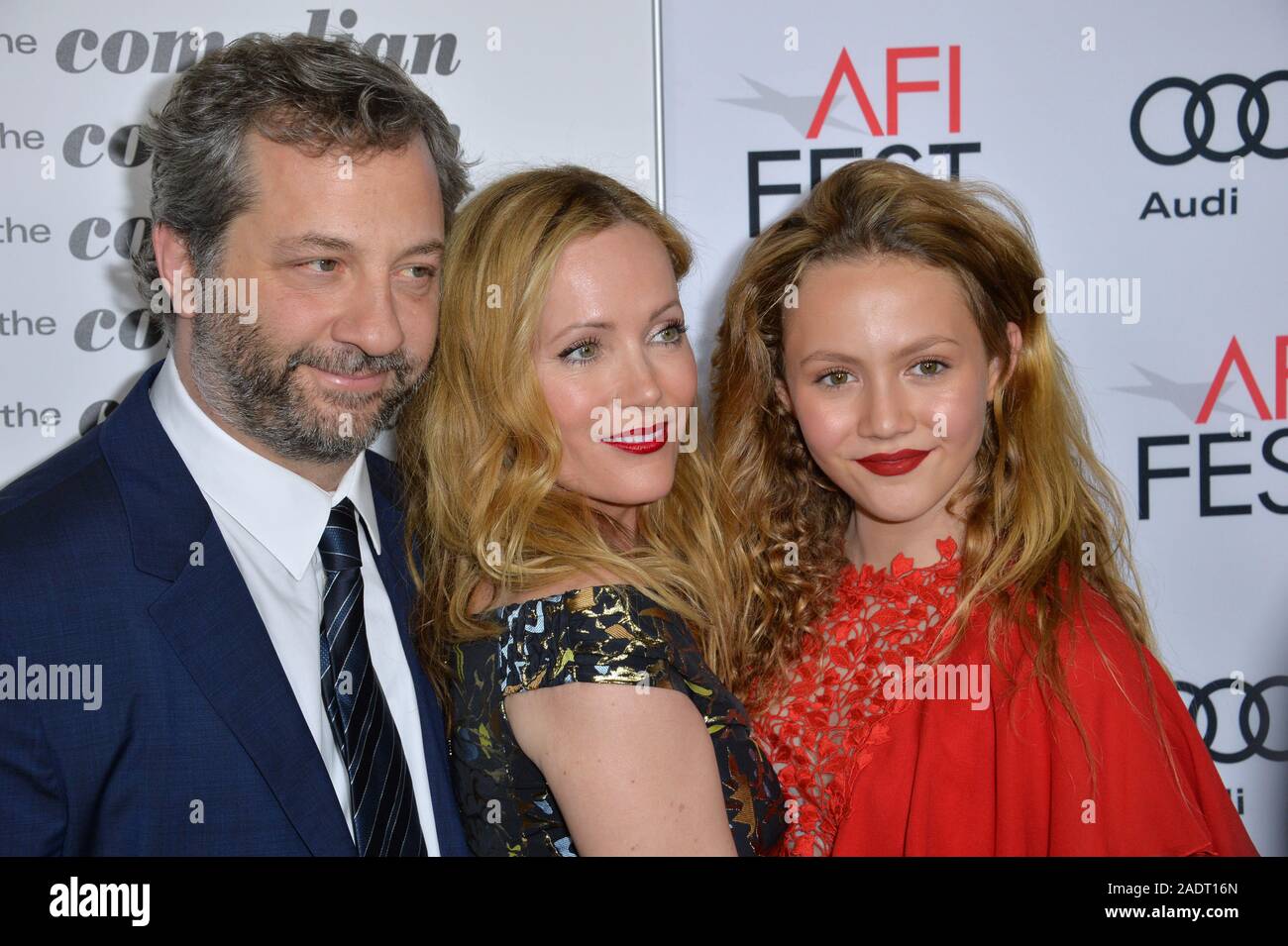LOS ANGELES, CA. November 11, 2016: Director Judd Apatow & wife actress Leslie Mann & daughter ...