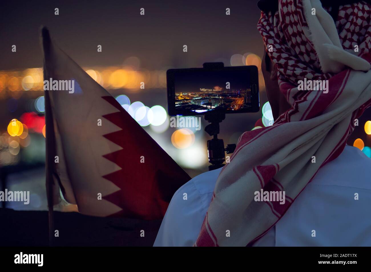 Back View of Arab Man Making Video Stock Photo - Alamy