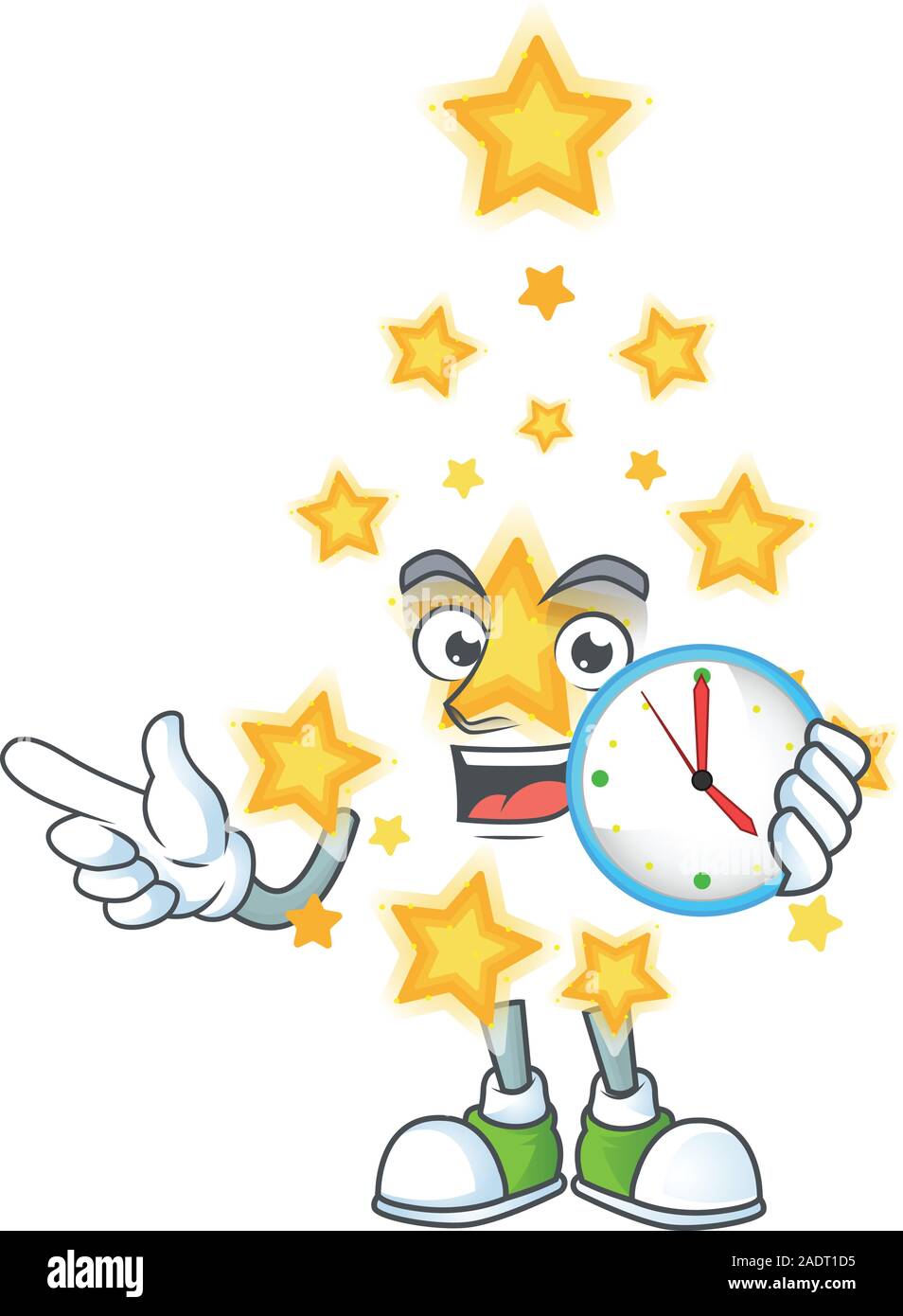 With clock smiling christmas star cartoon mascot style Stock Vector ...