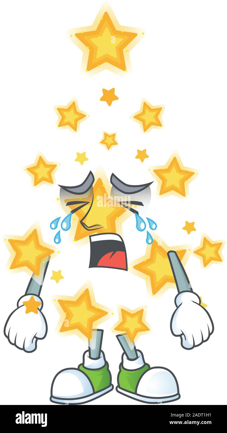 Sad Crying christmas star cartoon character design style Stock Vector ...