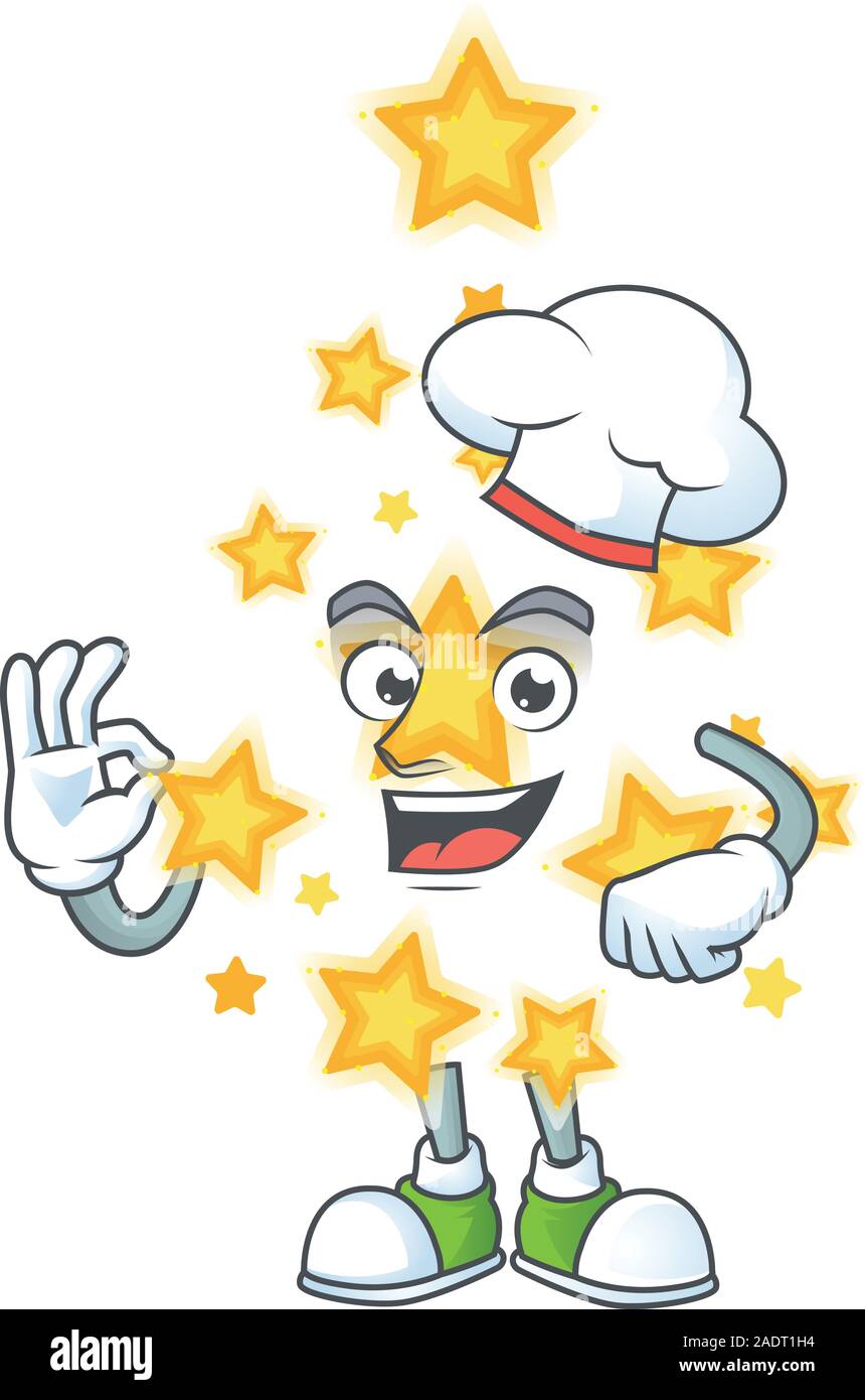 Happy Chef christmas star cartoon character with white hat Stock Vector ...