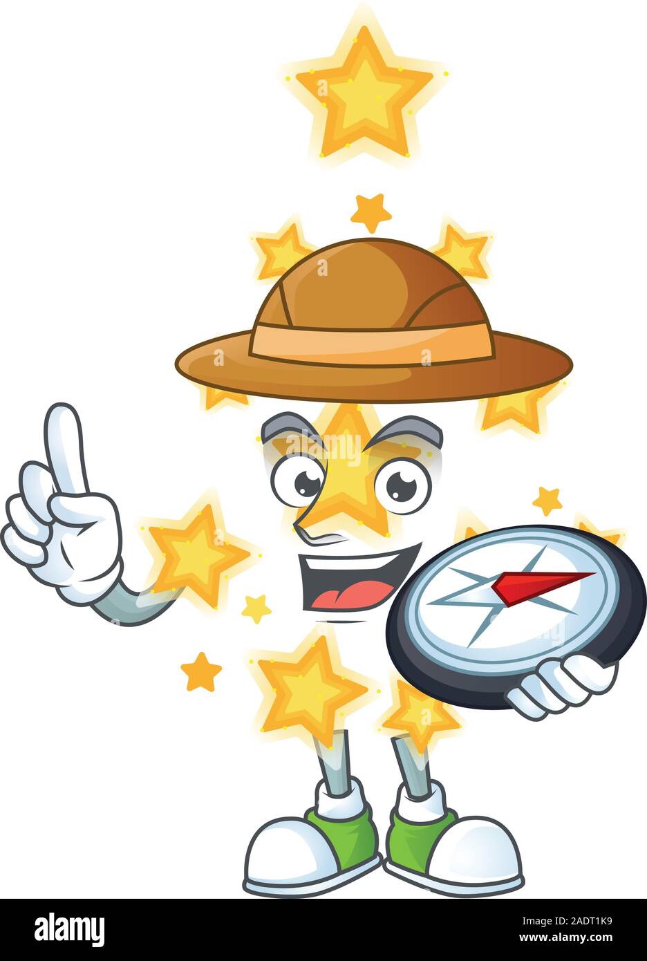 Explorer christmas star cartoon character holding a compass Stock ...