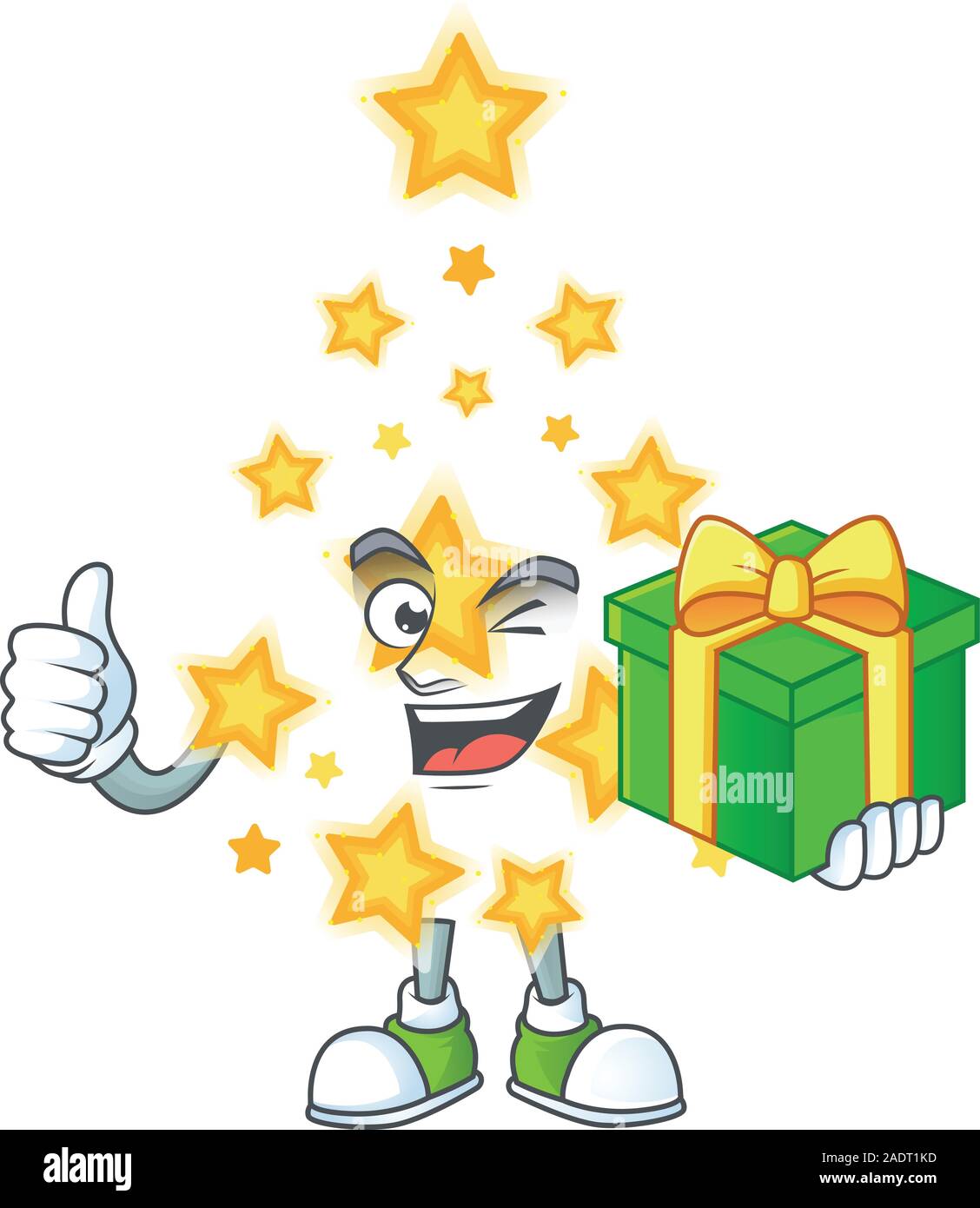 cartoon character of happy christmas star with gift box Stock Vector ...
