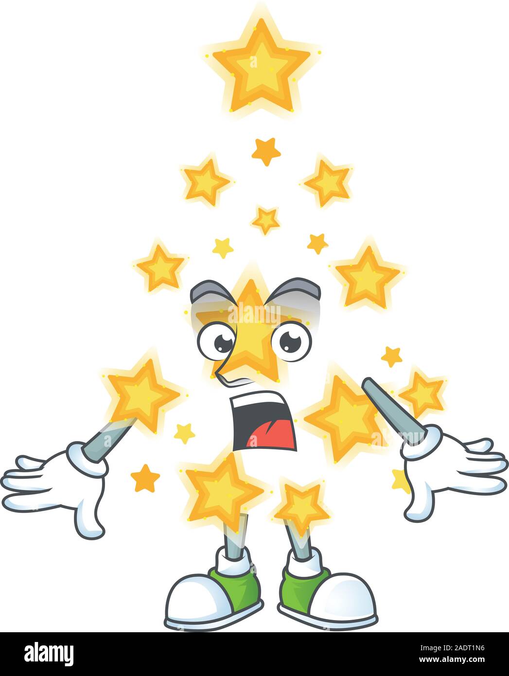 Surprised christmas star face gesture on cartoon style Stock Vector ...