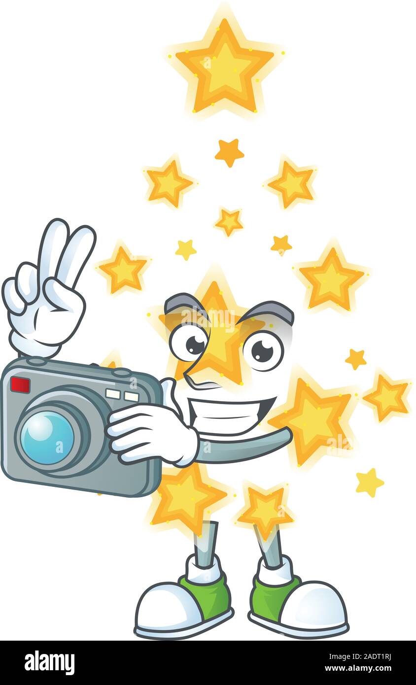 a professional Photographer christmas star cartoon character with a ...