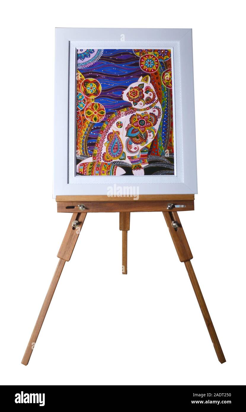 easel with cat illustration in canvas isolated Stock Photo - Alamy