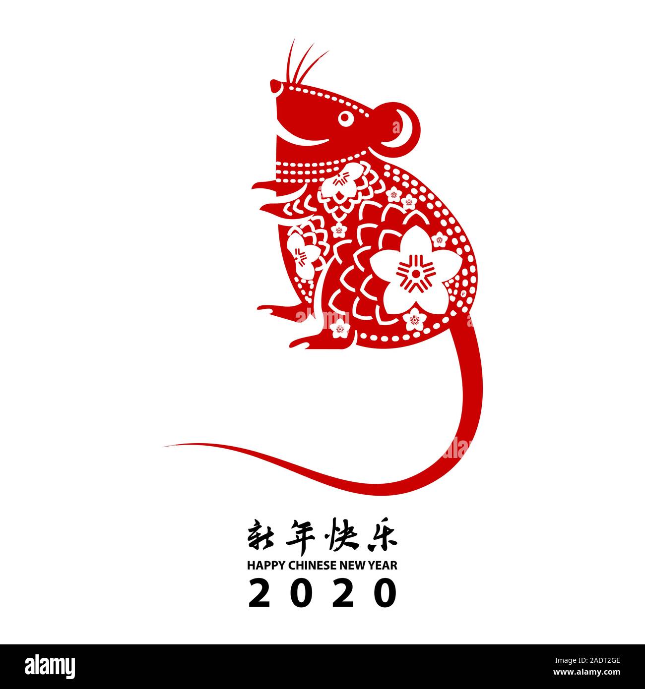 chinese new year with rat symbol of zodiac in red color,vector ...