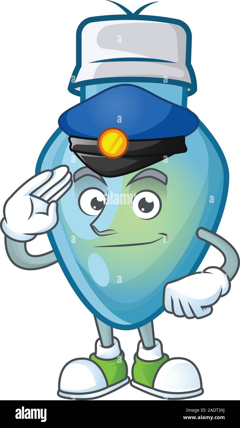 Blue christmas bulb Cartoon character dressed as a Police officer Stock ...