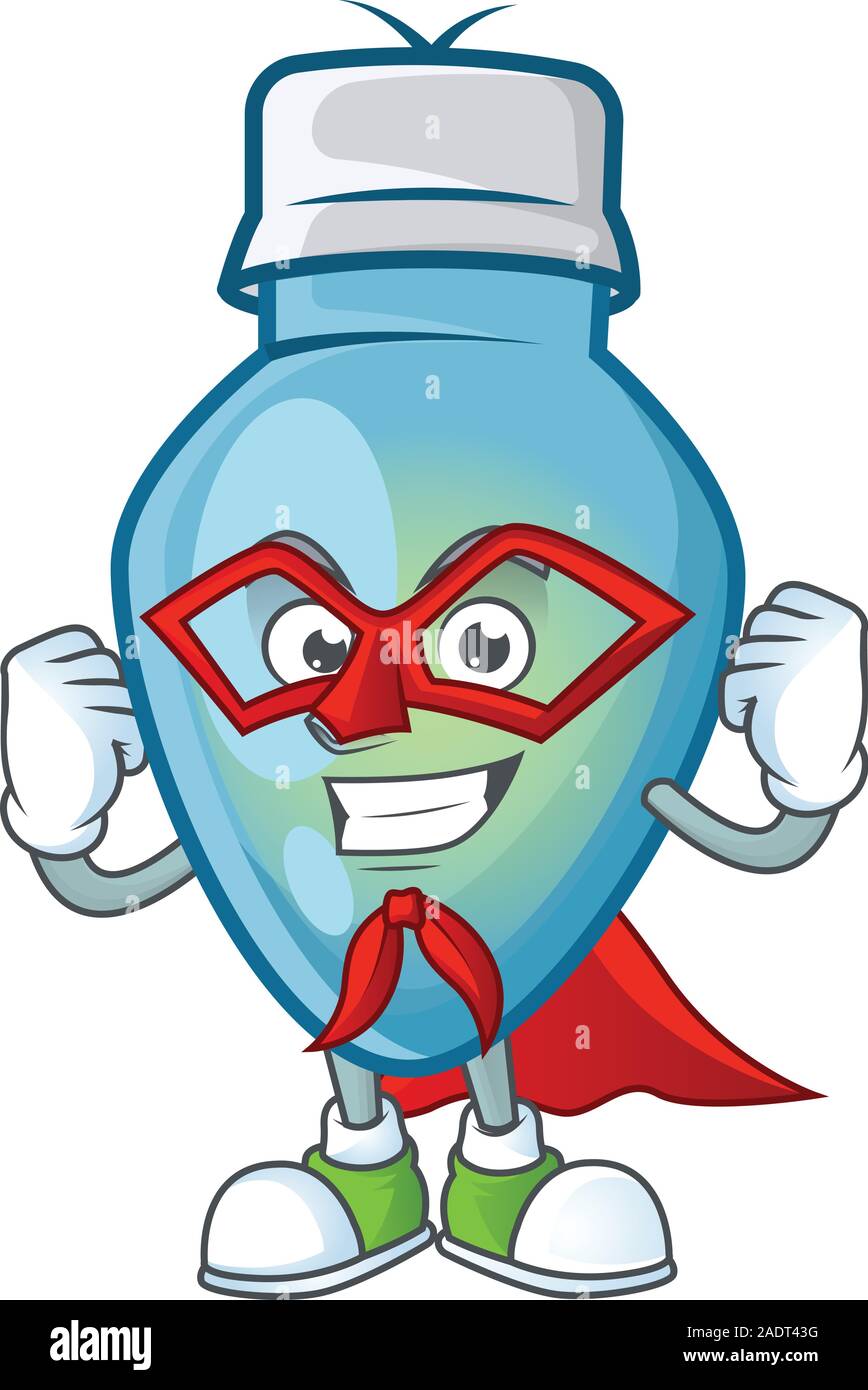 A cartoon of blue christmas bulb wearing costume of Super hero Stock ...
