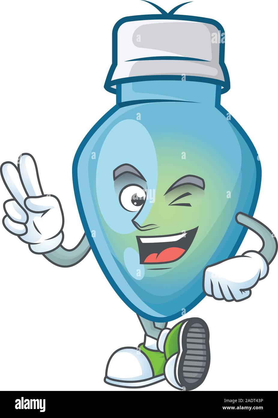 Blue christmas bulb Character cartoon style with two fingers Stock ...