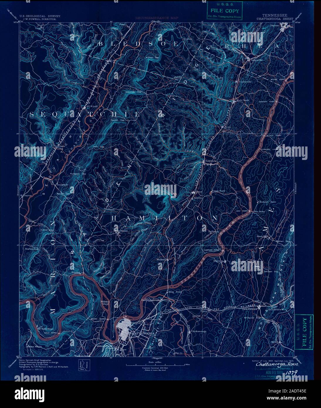 USGS TOPO Map Tennessee TN Chattanooga 153499 1893 125000 Inverted ...