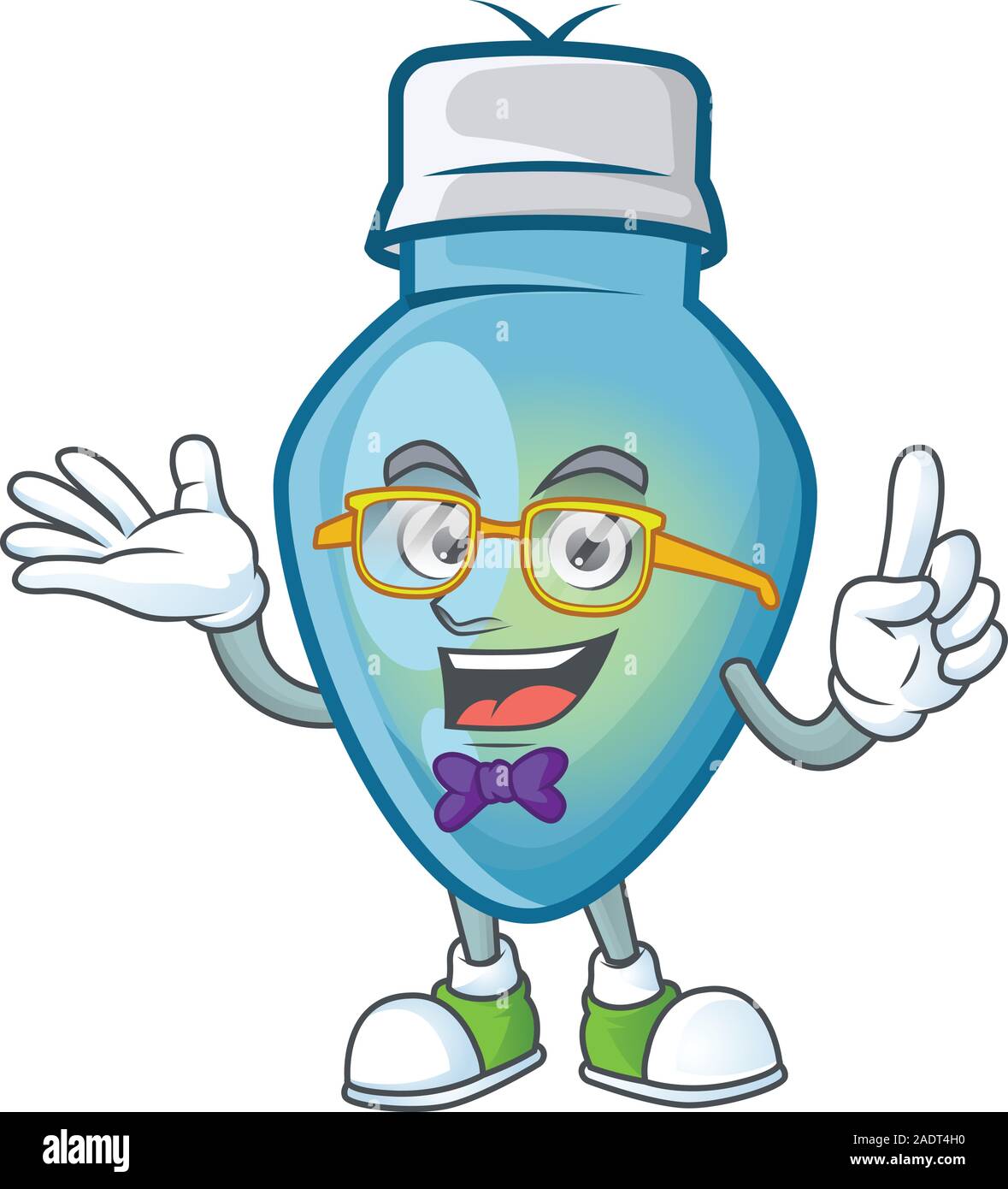 Super Funny Geek smart blue christmas bulb mascot cartoon style Stock ...