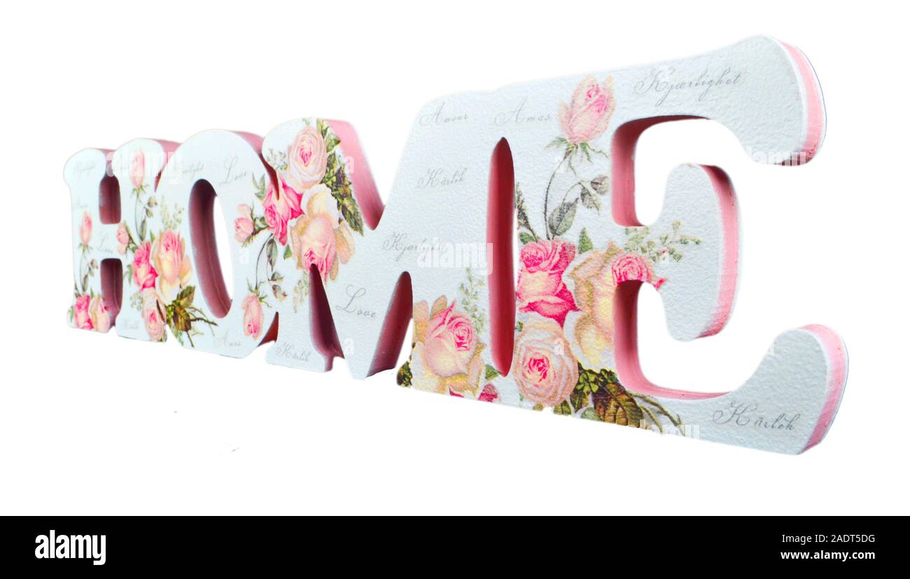 home decor wall text on white isolated background home text Stock Photo ...