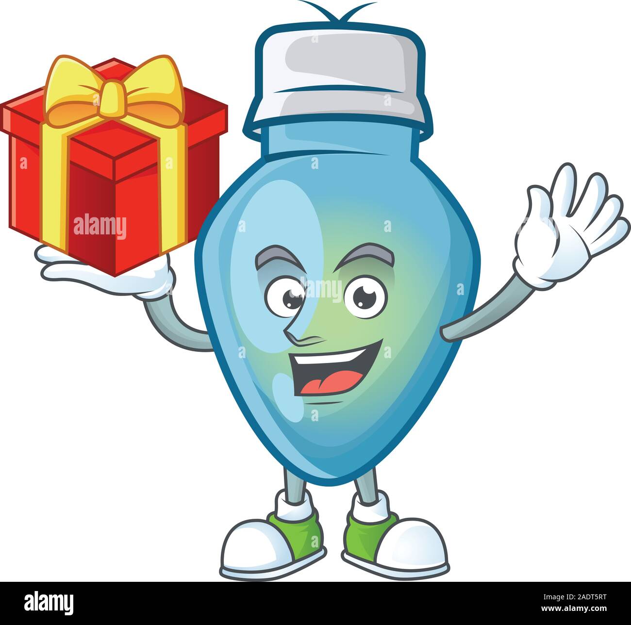 Mascot of blue christmas bulb character up a gift Stock Vector Image ...