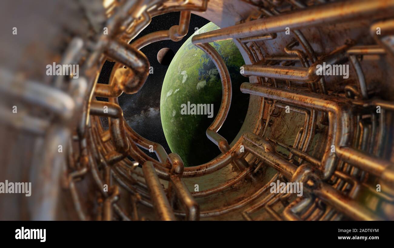 view on an alien planet through a spaceship window Stock Photo - Alamy