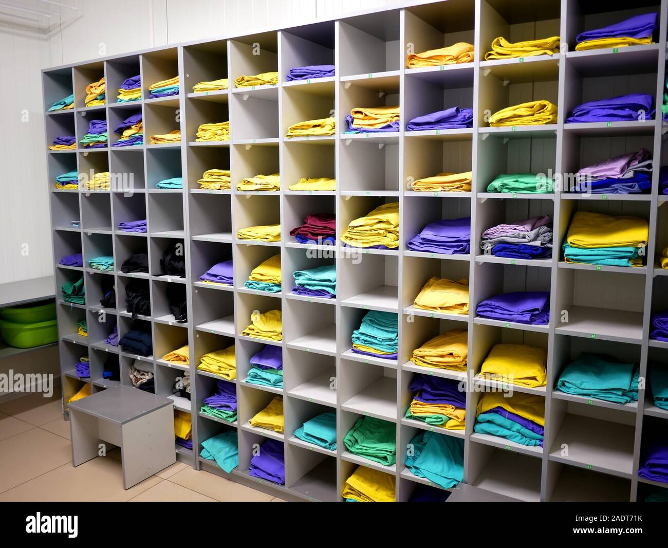 shelves for storage of work clothes of workers at the enterprise Stock ...
