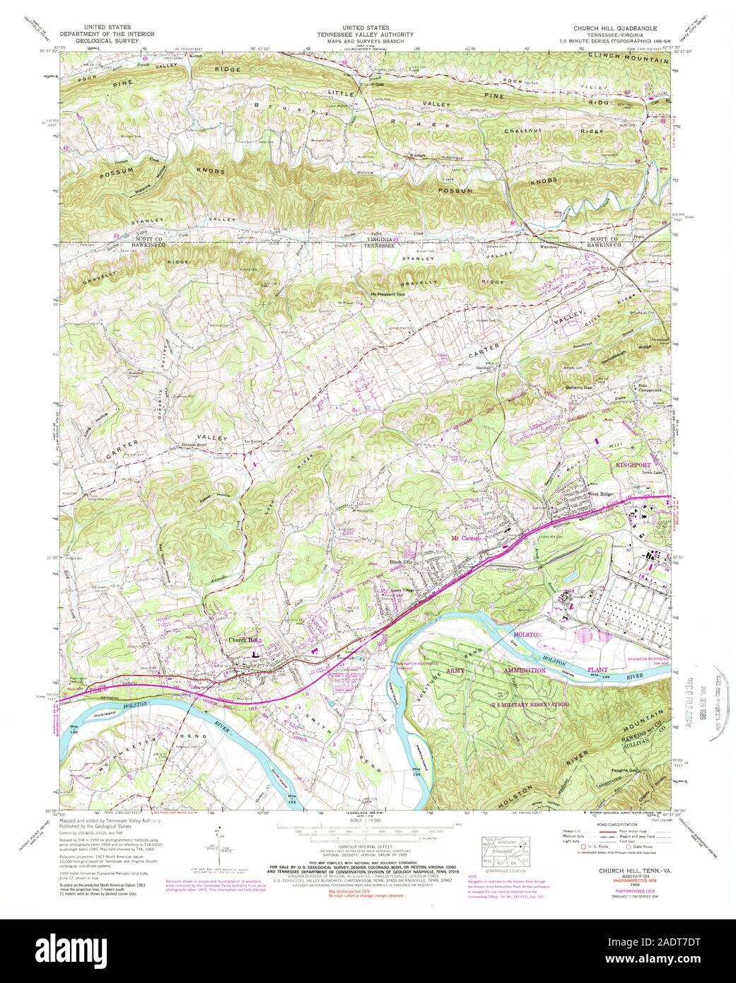 USGS TOPO Map Tennessee TN Church Hill 143833 1959 24000 Restoration ...