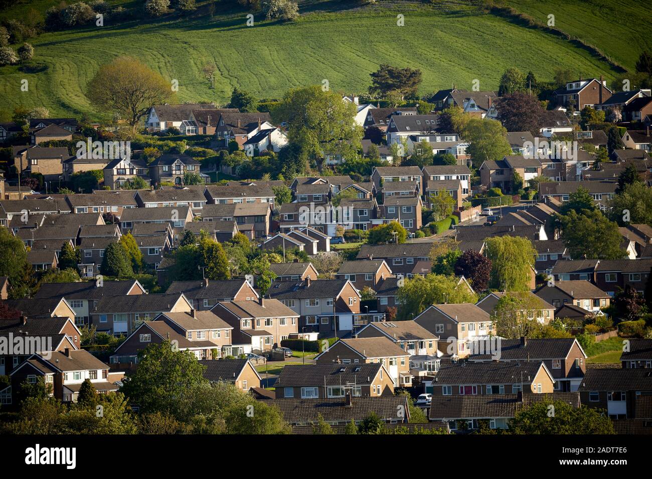 Glossop market town, the High Peak, Derbyshire, England. view of houses ...