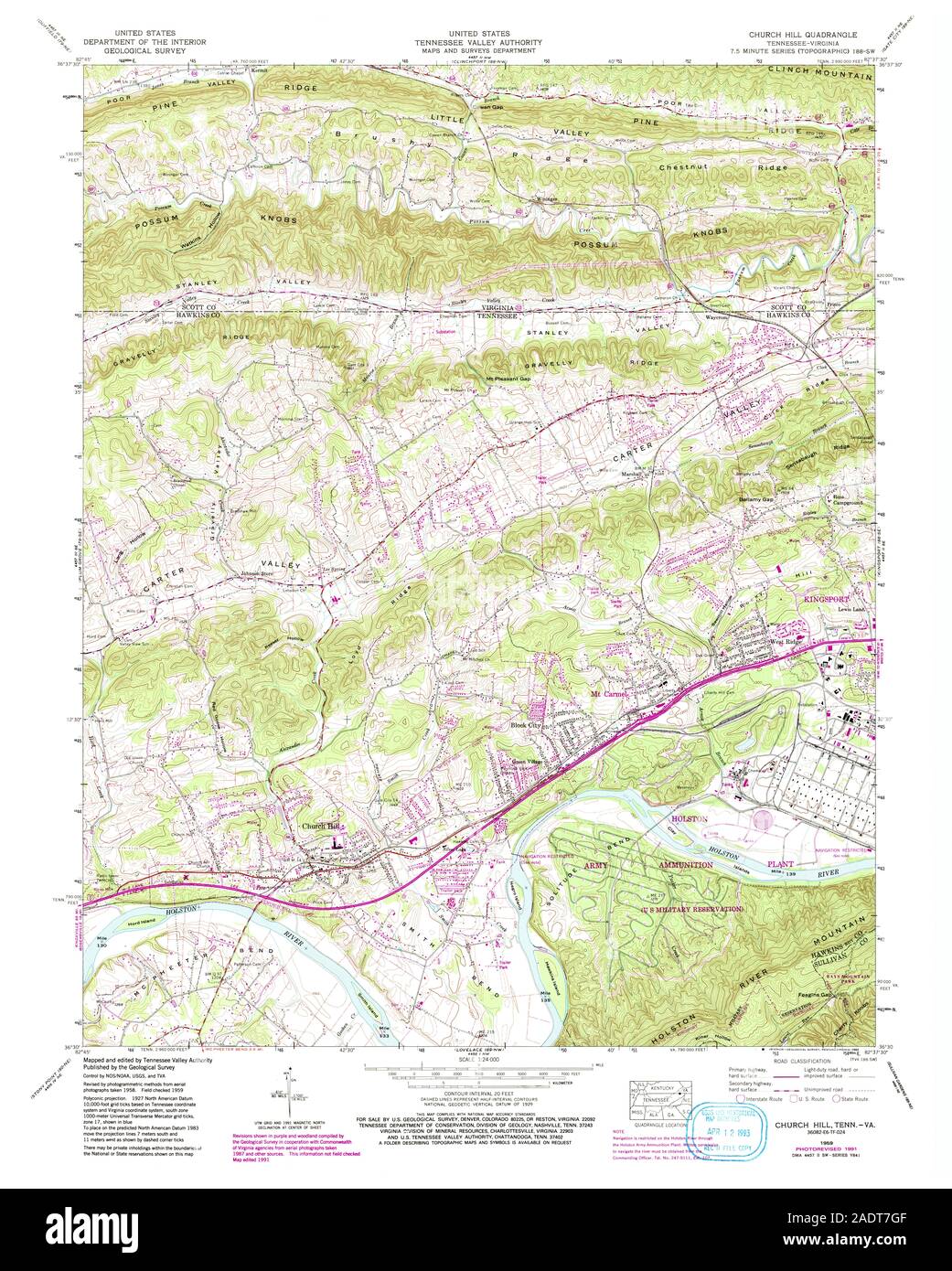 USGS TOPO Map Tennessee TN Church Hill 143834 1959 24000 Restoration ...